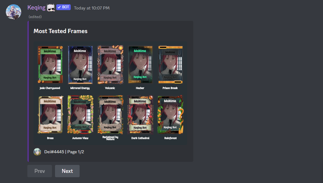 Most Tested Frames ⭐ | Keqing Bot Documentation